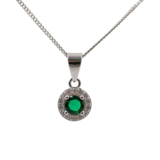 Buy Silver Clear & Emerald CZ Pendant Online in UK